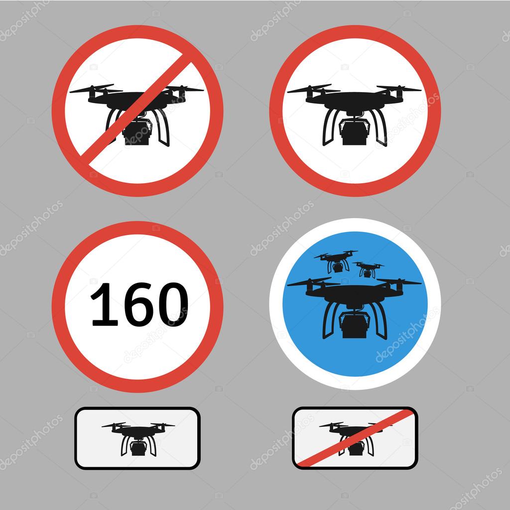 Señal de advertencia de drones. Conjunto vectorial de diferentes ... Señal de advertencia de drones. Conjunto vectorial de diferentes ...