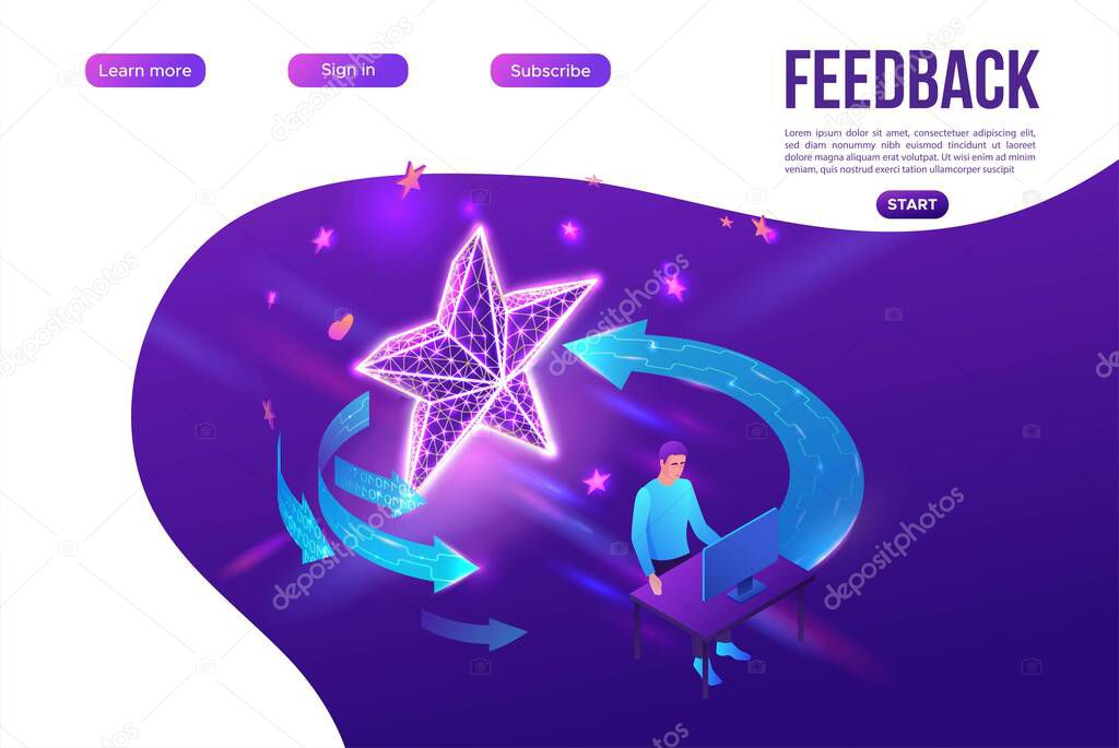Concepto de retroalimentación con ícono de estrella isométrica 3d ...
