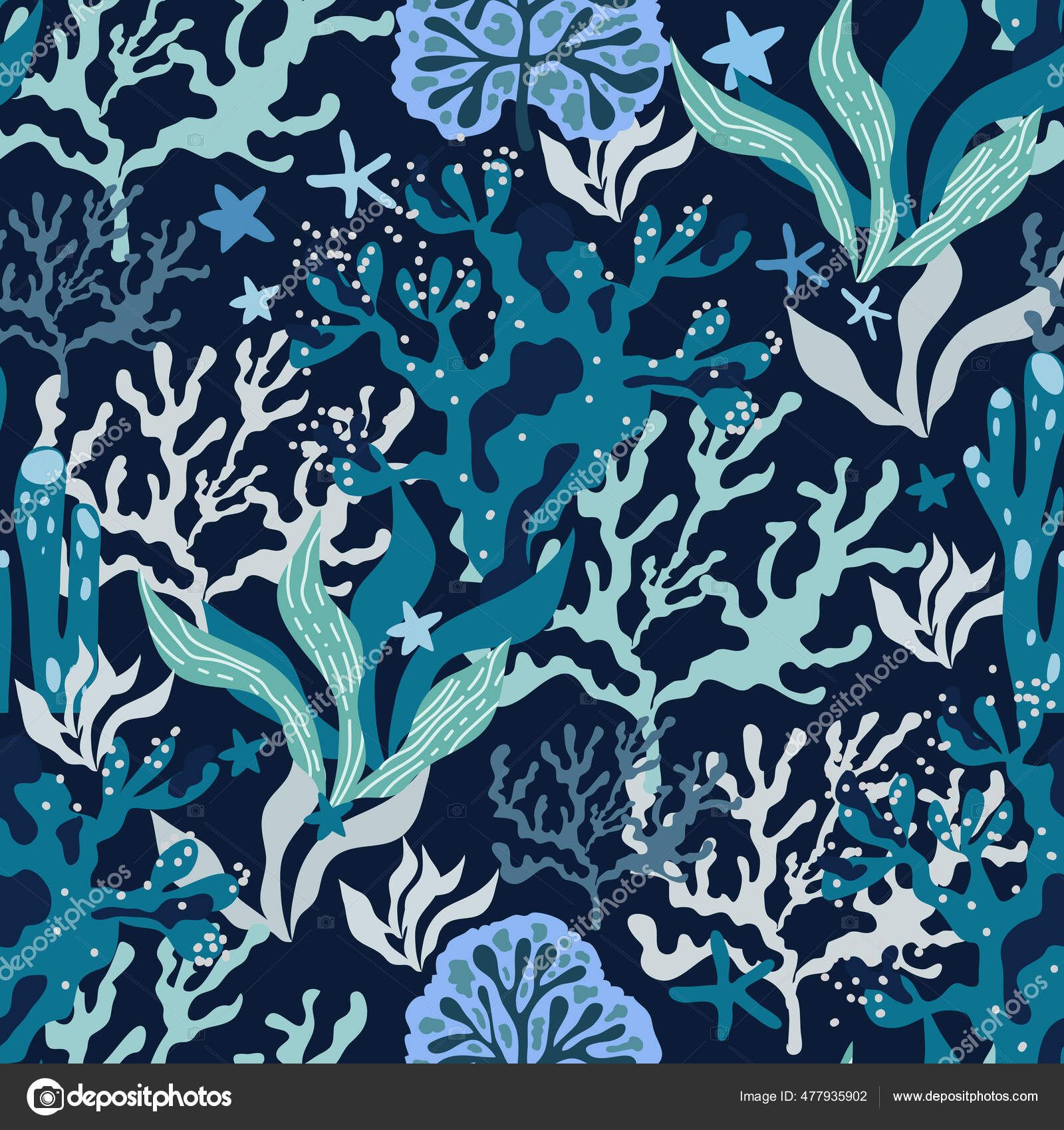 Beautiful Seamless Pattern Seaweeds Sea Underwater Plants Ocean Coral ...
