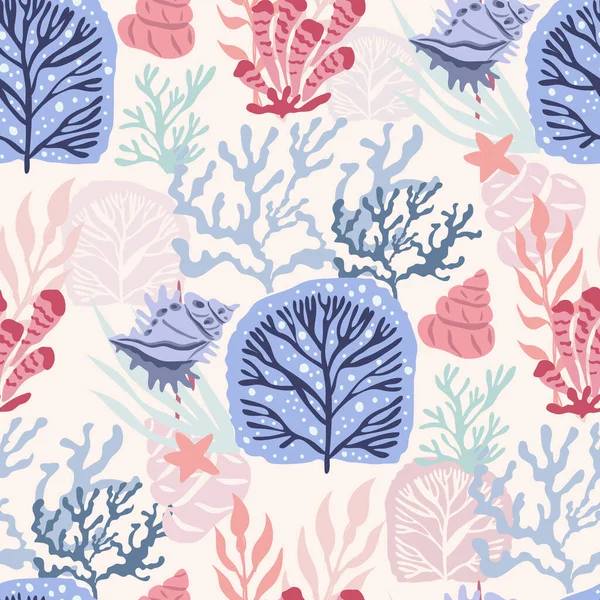 Beautiful Seamless Pattern Seaweeds Sea Underwater Plants Ocean Coral ...