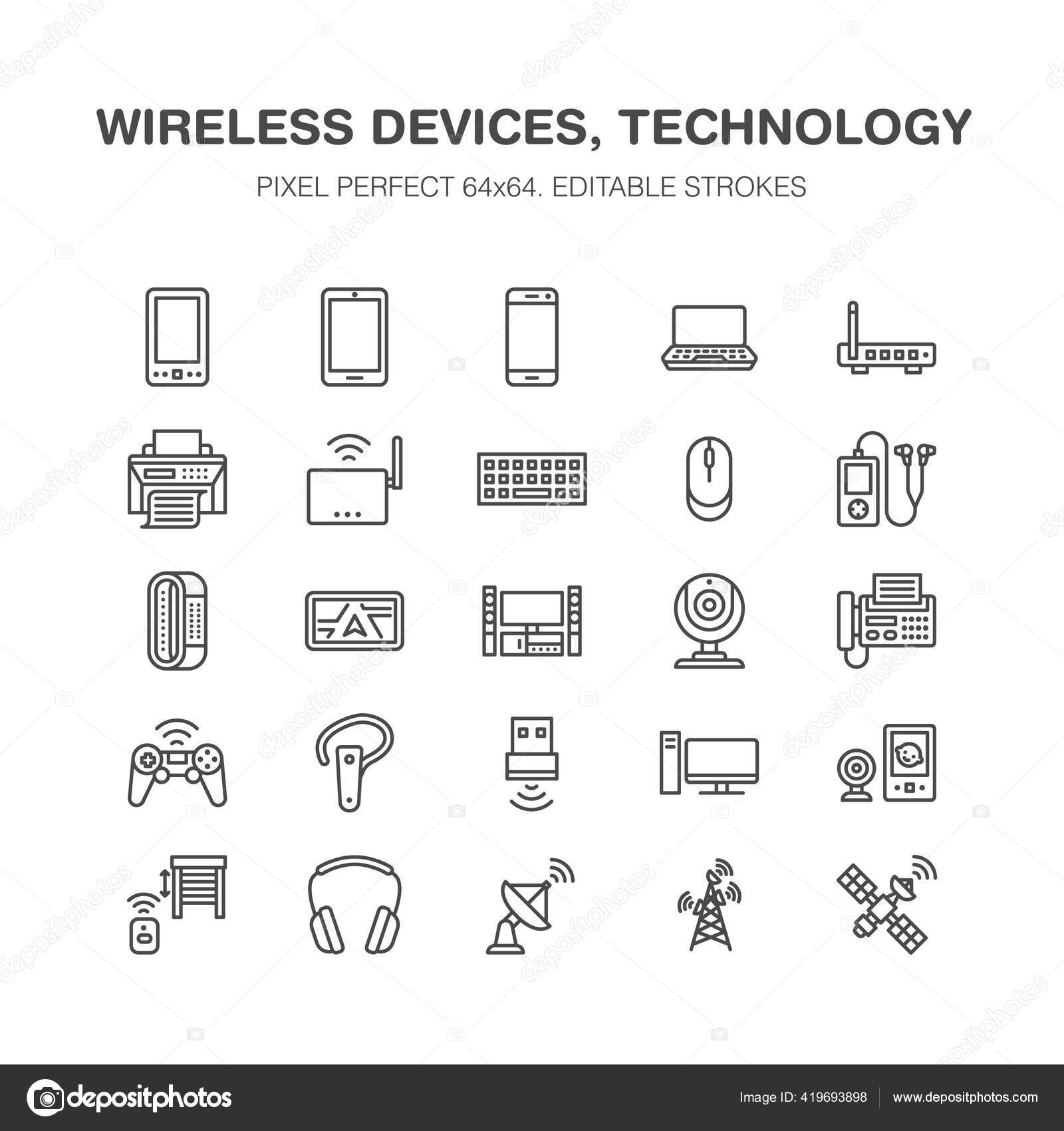 Wireless Devices Flat Line Icons Wifi Internet Connection Technology ...