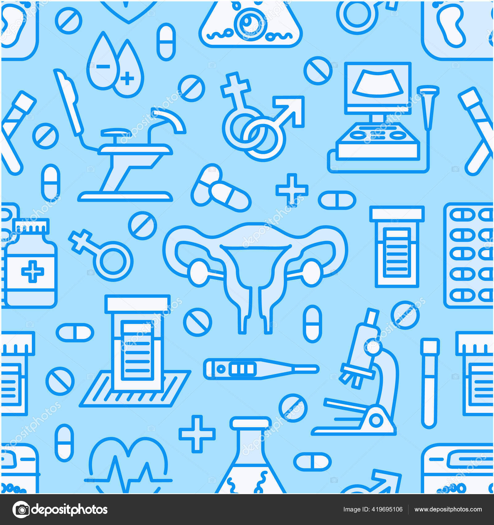 Medical Seamless Pattern Gynecology Vector Background Red Color ...