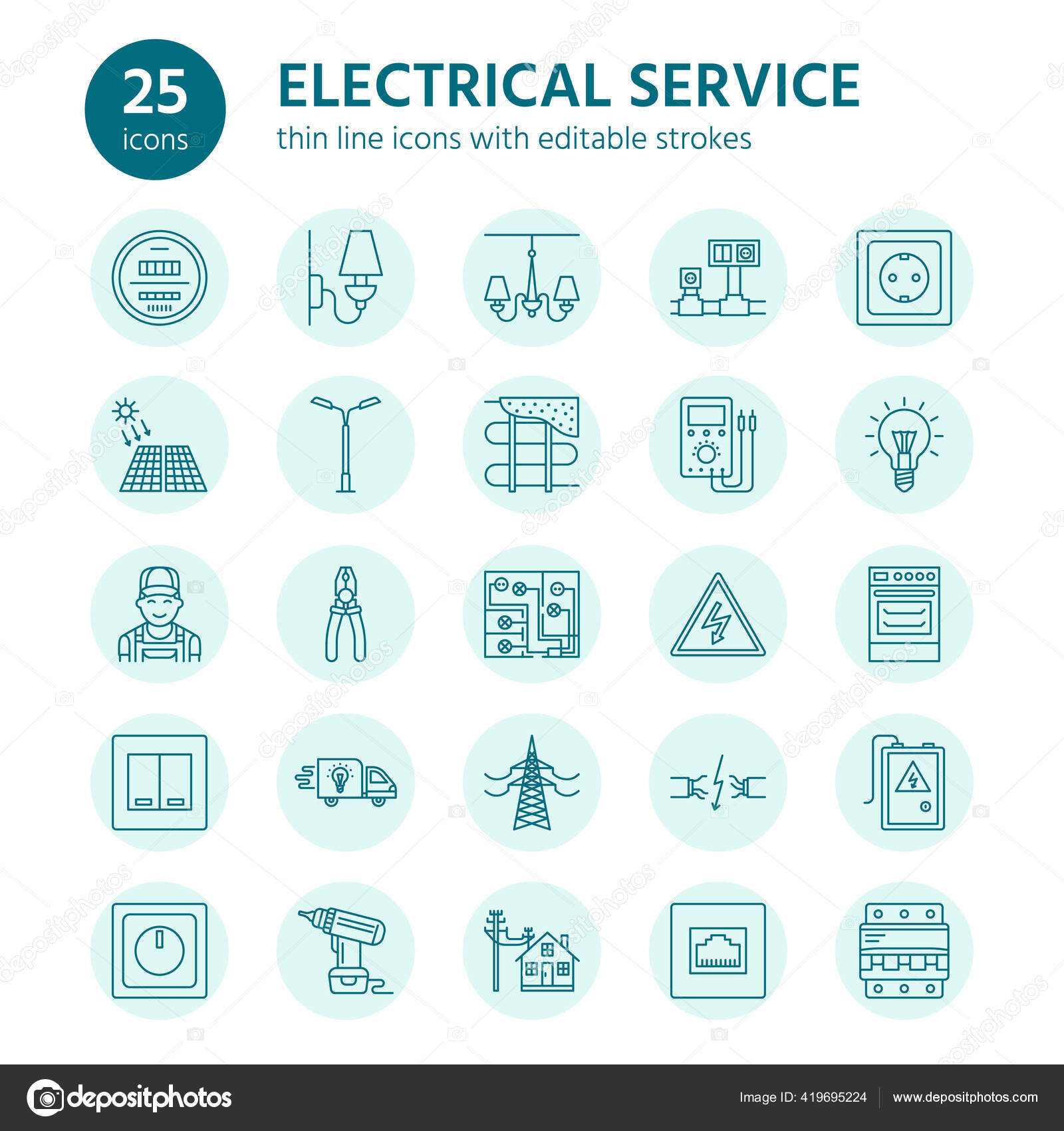 Electricity Engineering Vector Flat Line Icons Electrical Equipment ...
