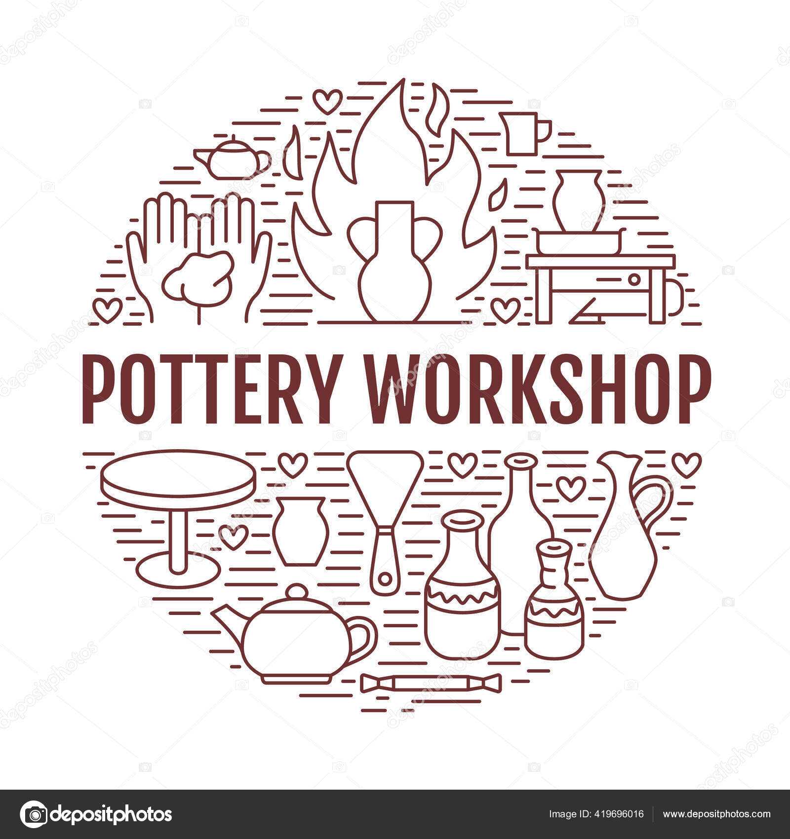 Pottery Workshop Ceramics Classes Banner Illustration Vector Line Icon ...