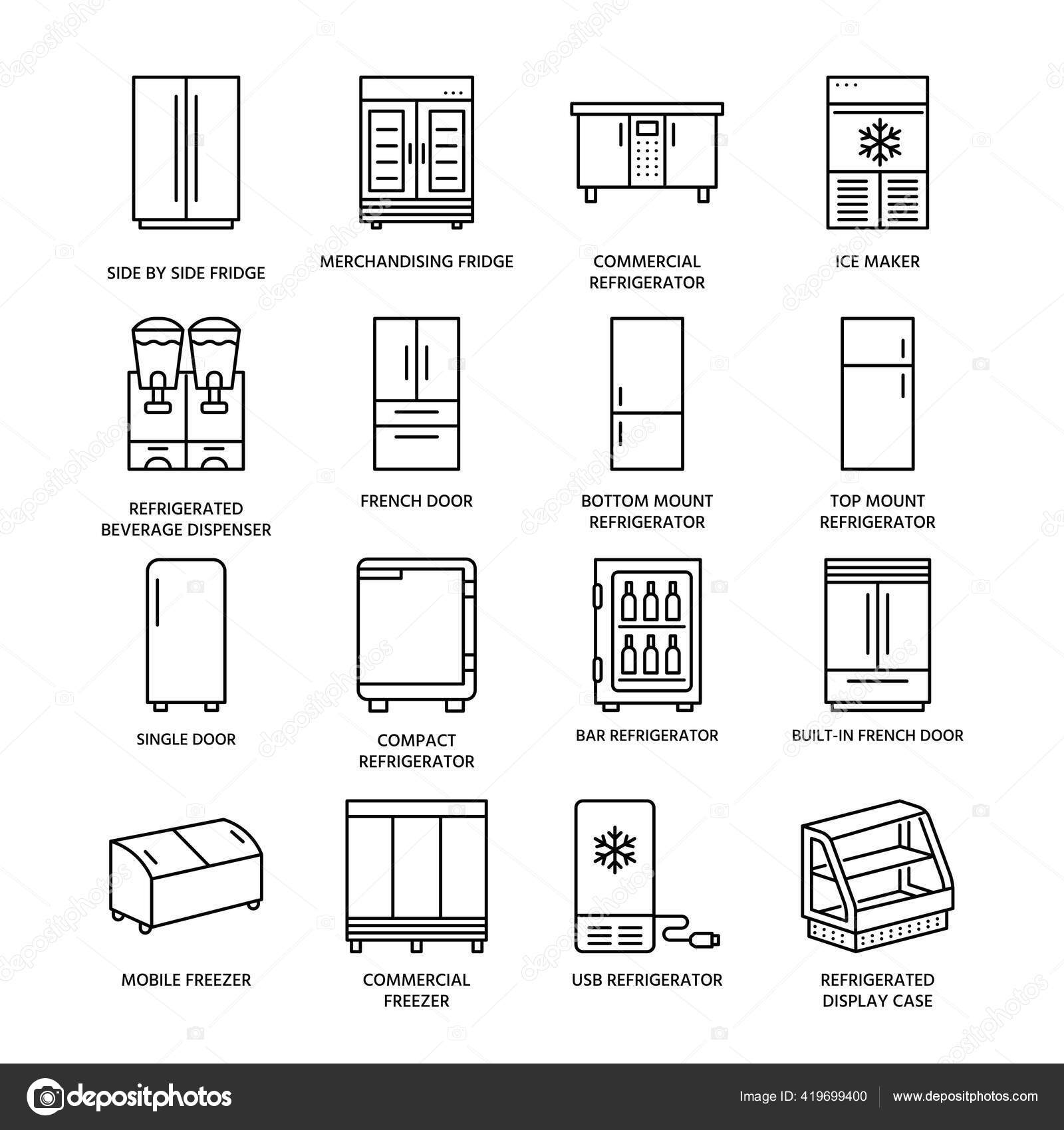 Refrigerators Flat Line Icons Fridge Types Freezer Wine Cooler ...