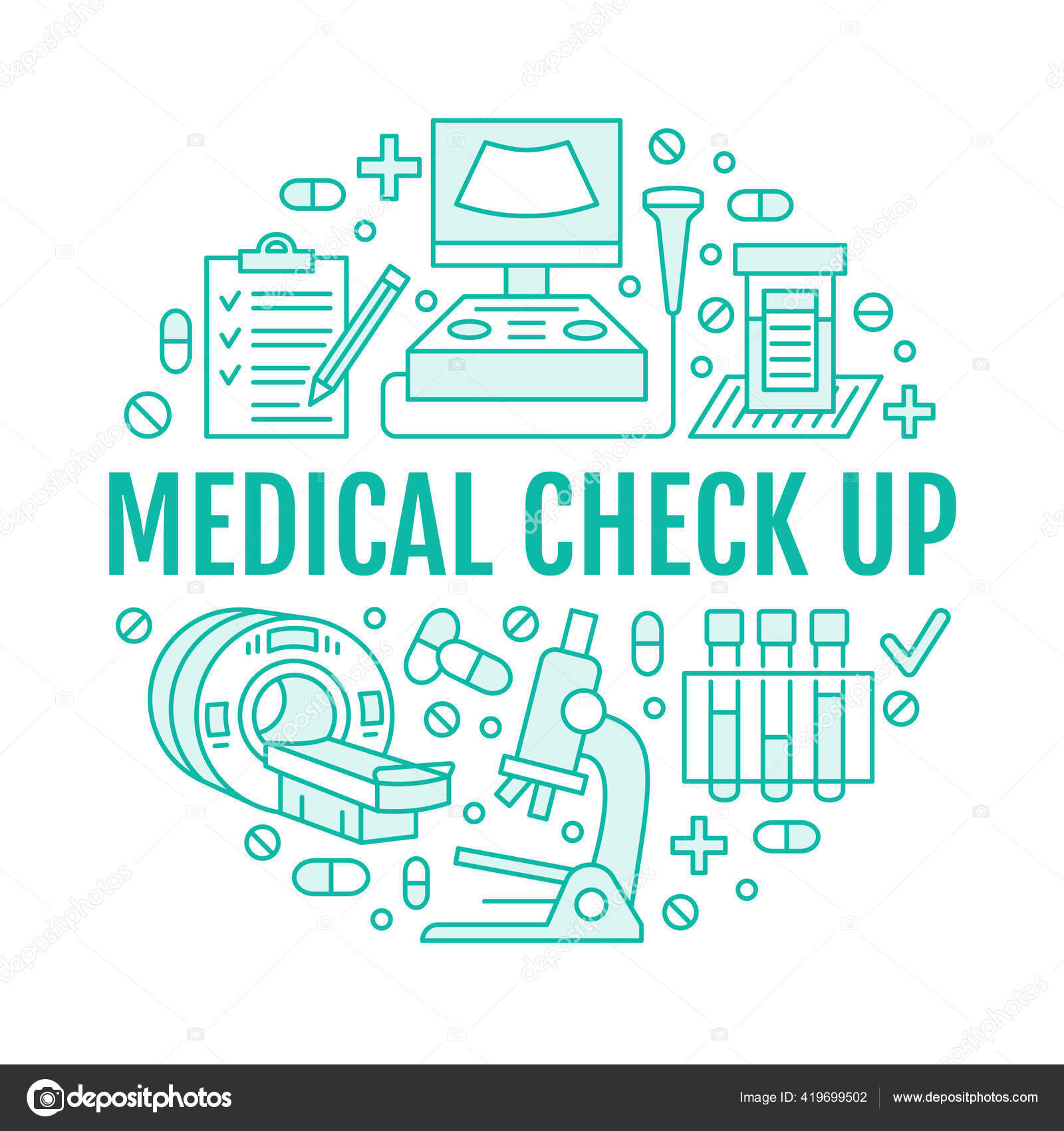 Medical Check Poster Template Vector Flat Line Icons Illustration ...