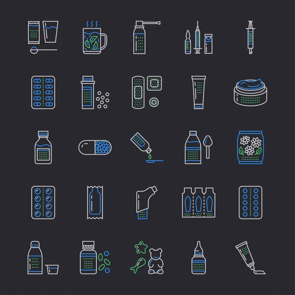 Medicines Dosage Forms Line Icons Pharmacy Medicaments Tablet Capsules ...