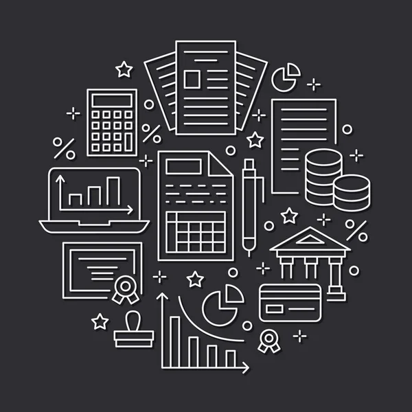 Financial Accounting Circle Poster Flat Line Icons Bookkeeping Brochure ...