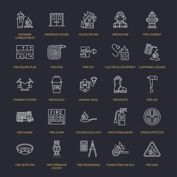 Firefighting Fire Safety Equipment Flat Line Icons Firefighter Fire ...