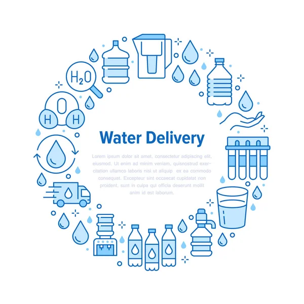 Pure Water Vector Circle Banner Flat Line Icons Aqua Filter Stock ...