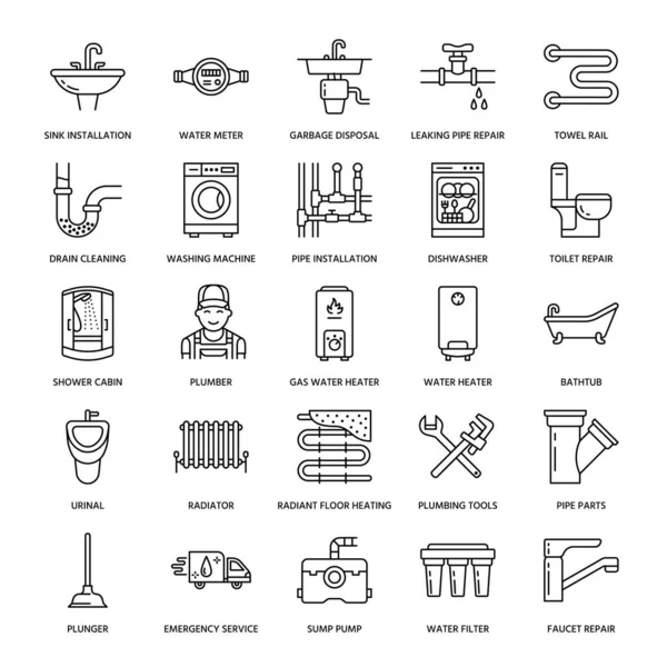 Plumbing Service Vector Flat Glyph Icons House Bathroom Equipment ...