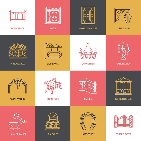 Forged Metal Products Artistic Forging Vector Line Icons Blacksmith ...