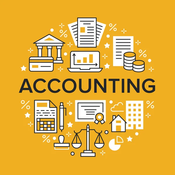 Financial Accounting Circle Poster Flat Line Icons Bookkeeping Brochure ...