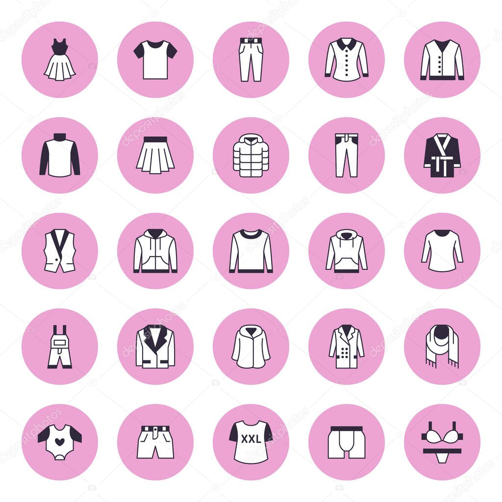 Ropa, iconos de línea plana fasion. Hombres, ropa de mujer - vestido ...