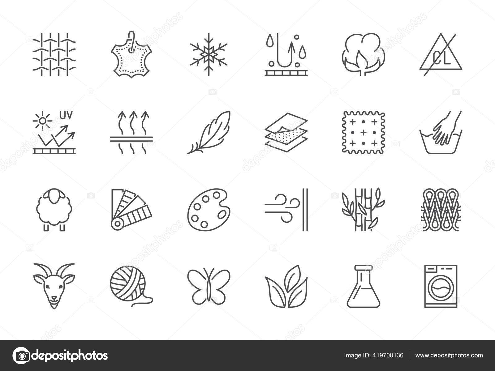 Fabric Feature Flat Line Icons Set Clothes Symbols Silk Cotton Stock ...