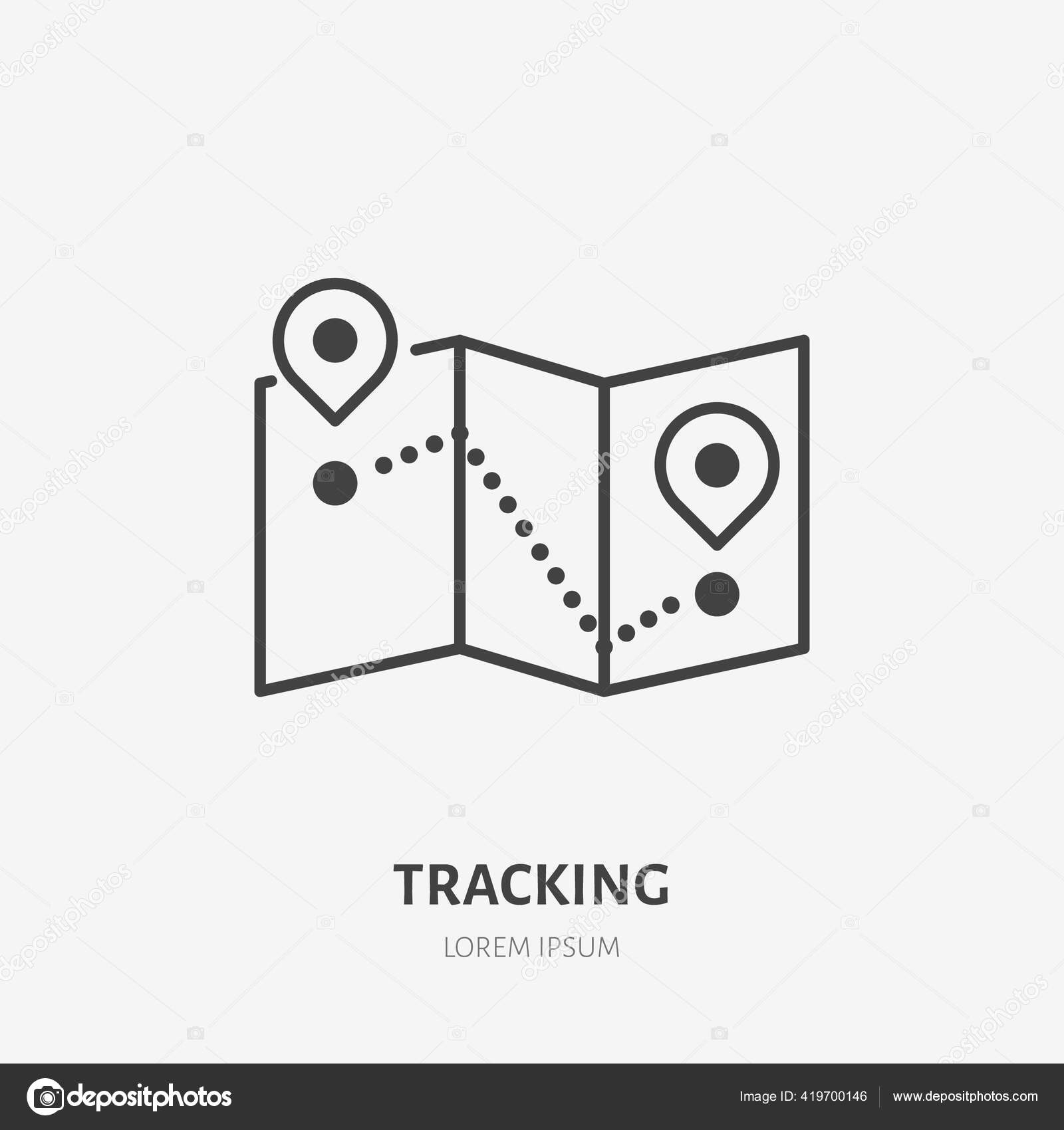Tracking Flat Line Icon Map Location Pins Sign Thin Linear Stock Vector ...