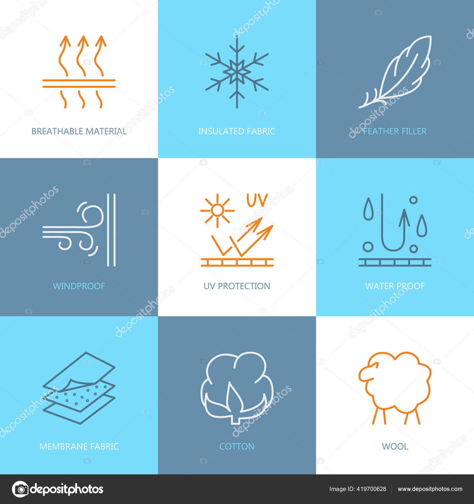 Vector Line Icons Fabric Feature Garments Property Symbols Elements ...