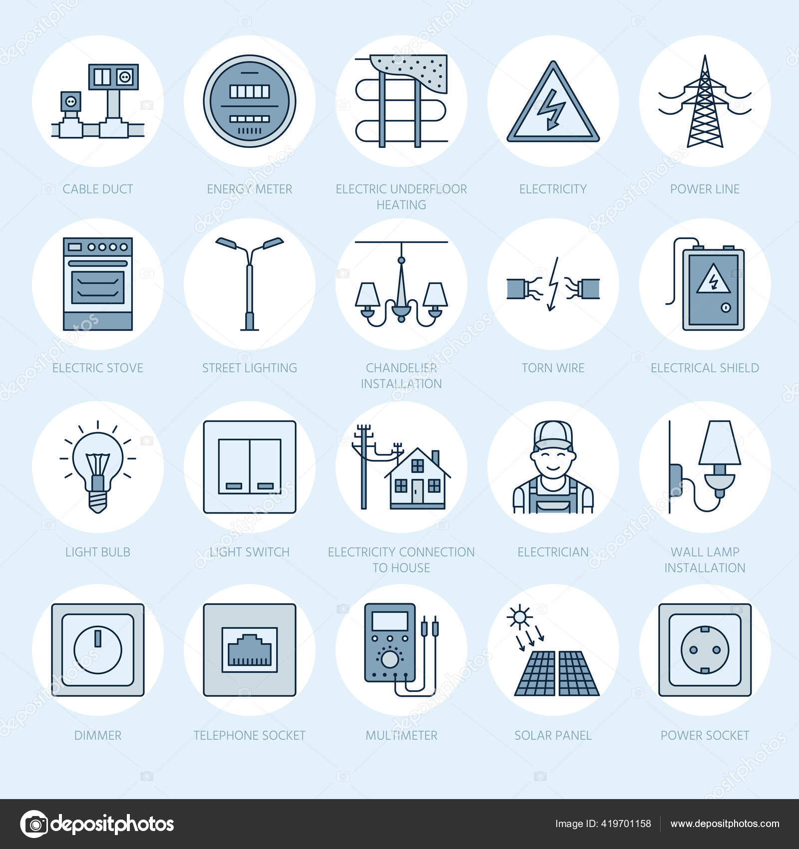 Electricity Engineering Vector Flat Line Icons Electrical Equipment ...