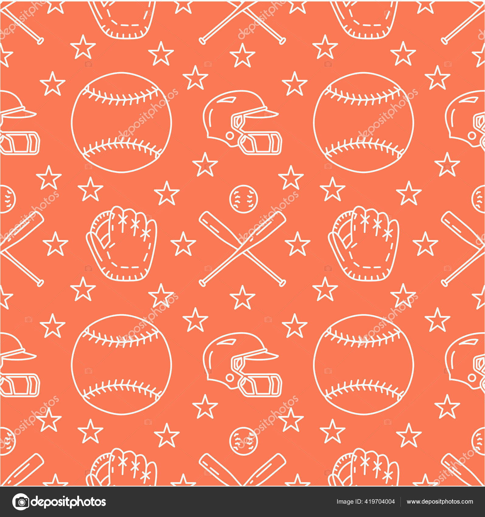 Baseball Softball Sport Game Vector Seamless Pattern Orange Background ...