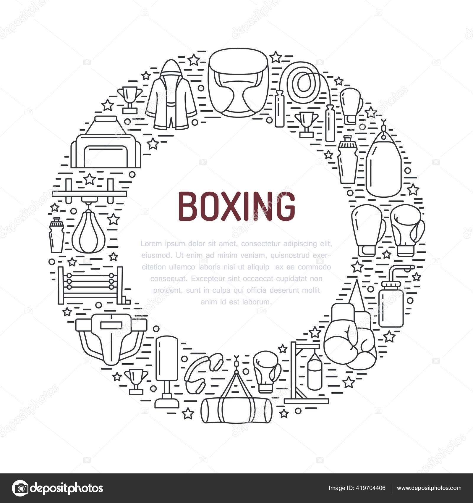 Boxing Poster Template Vector Sport Training Line Icons Circle ...