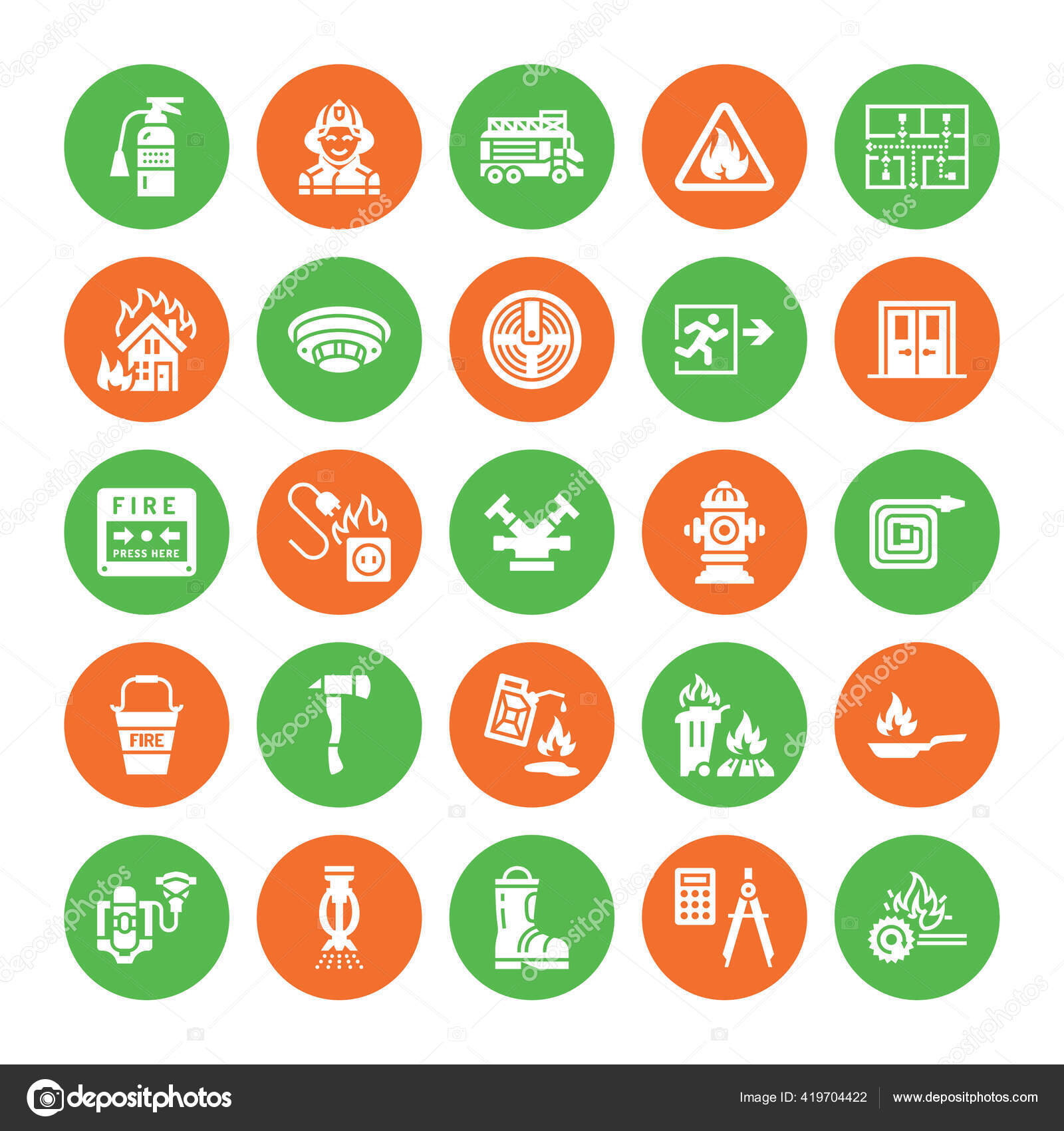 Firefighting Fire Safety Equipment Flat Glyph Icons Firefighter Car ...