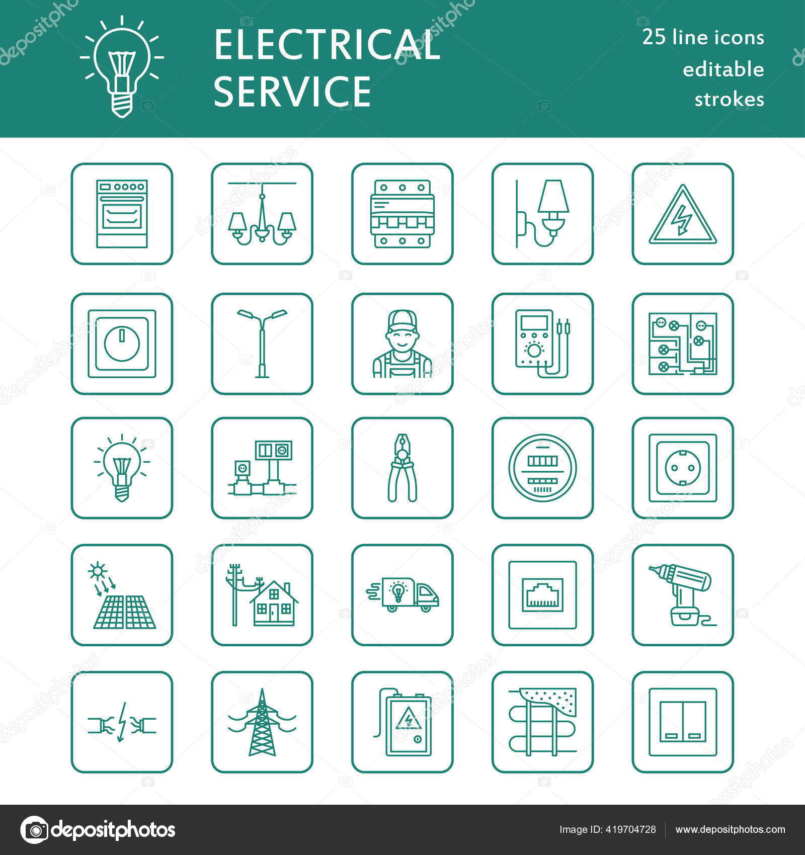 Iconos Línea Plana Vectores Ingeniería Eléctrica Equipo Eléctrico Toma ...