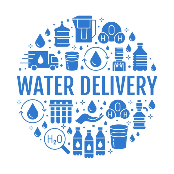 Pure Water Vector Circle Banner Flat Line Icons Aqua Filter Stock ...