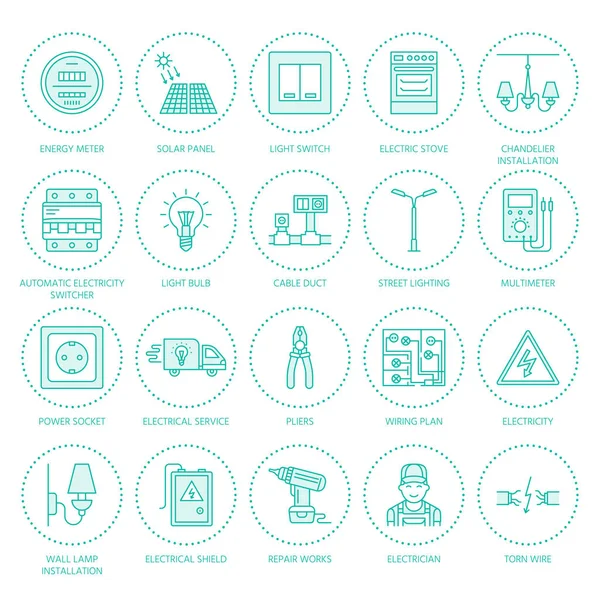 Electricity Engineering Vector Flat Line Icons Electrical Equipment ...