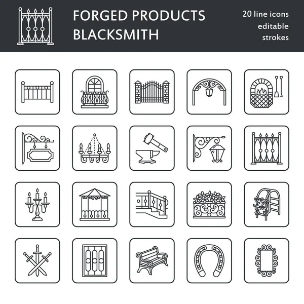 Forged Metal Products Artistic Forging Vector Line Icons Blacksmith ...