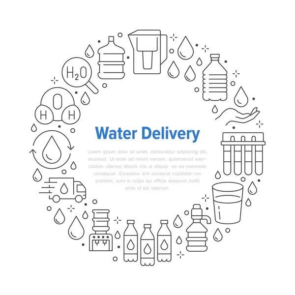 Pure Water Vector Circle Banner Flat Line Icons Aqua Filter Stock ...