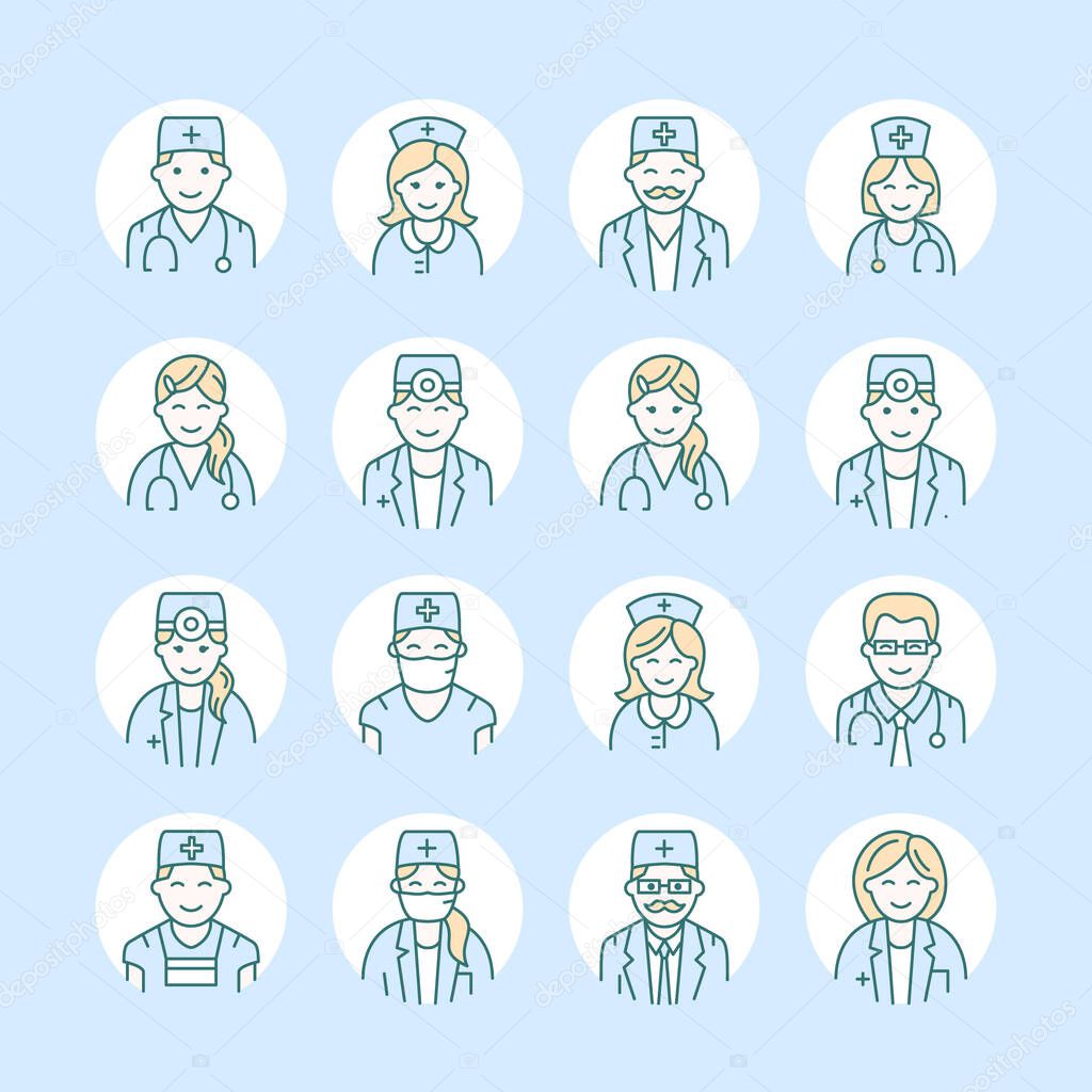 Lindo icono de línea vectorial de médico. Logo lineal de la clínica ...