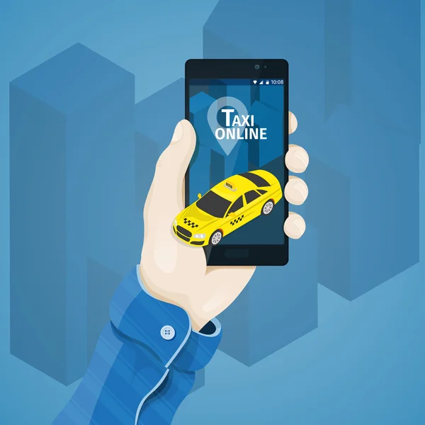 Hand with phone vector illustration in flat style. Man's hand holding a ...