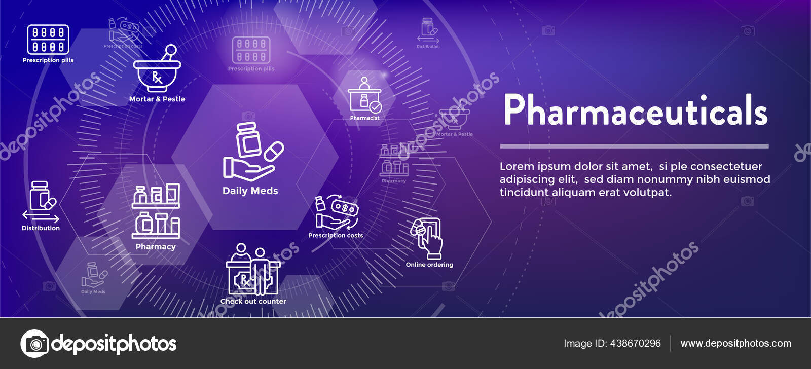 Pharmaceuticals Medications Icon Set Web Header Banner Stock Vector ...