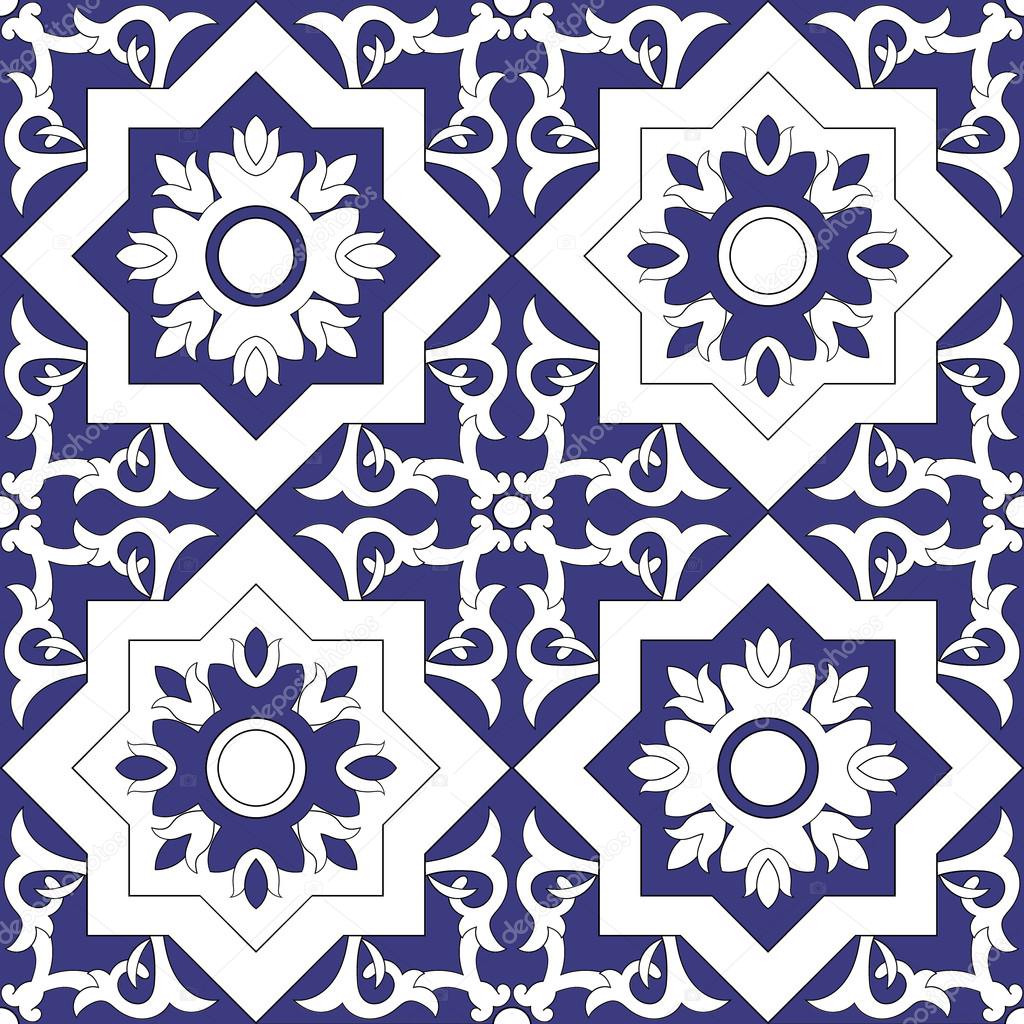 Patrón ornamental sin costura vector de color azul y blanco. Azulejo ...