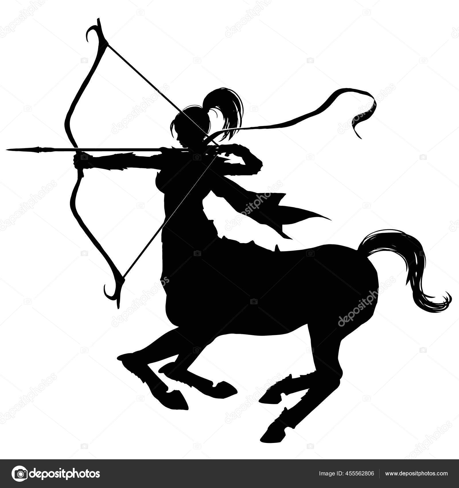 Black Silhouette Centaur Girl Who Running Gallop Bow Her Hands Stock ...