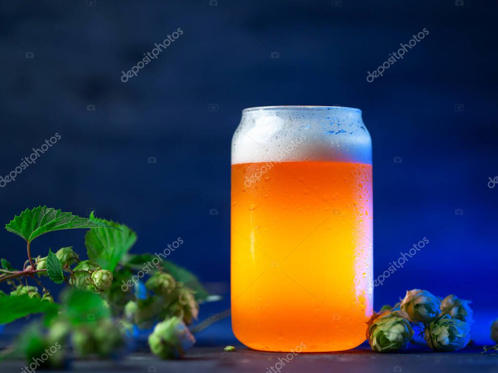 cerveza india pálida, un vaso de cerveza artesanal y lúpulo verde ...