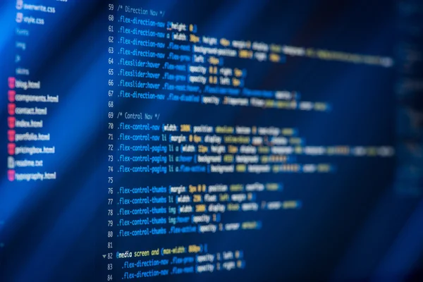HTML and CSS code developing screenshot with light effects. - Stock ...