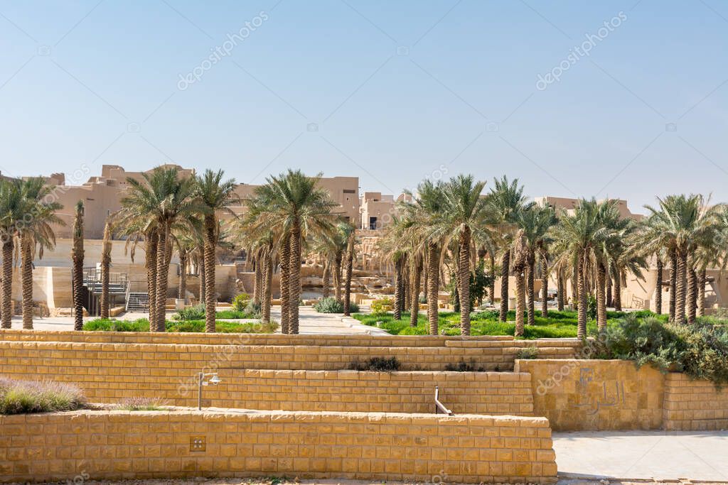 Palmeras y ruinas de Diraiyah, tambi n como Dereyeh y Dariyya, una ...