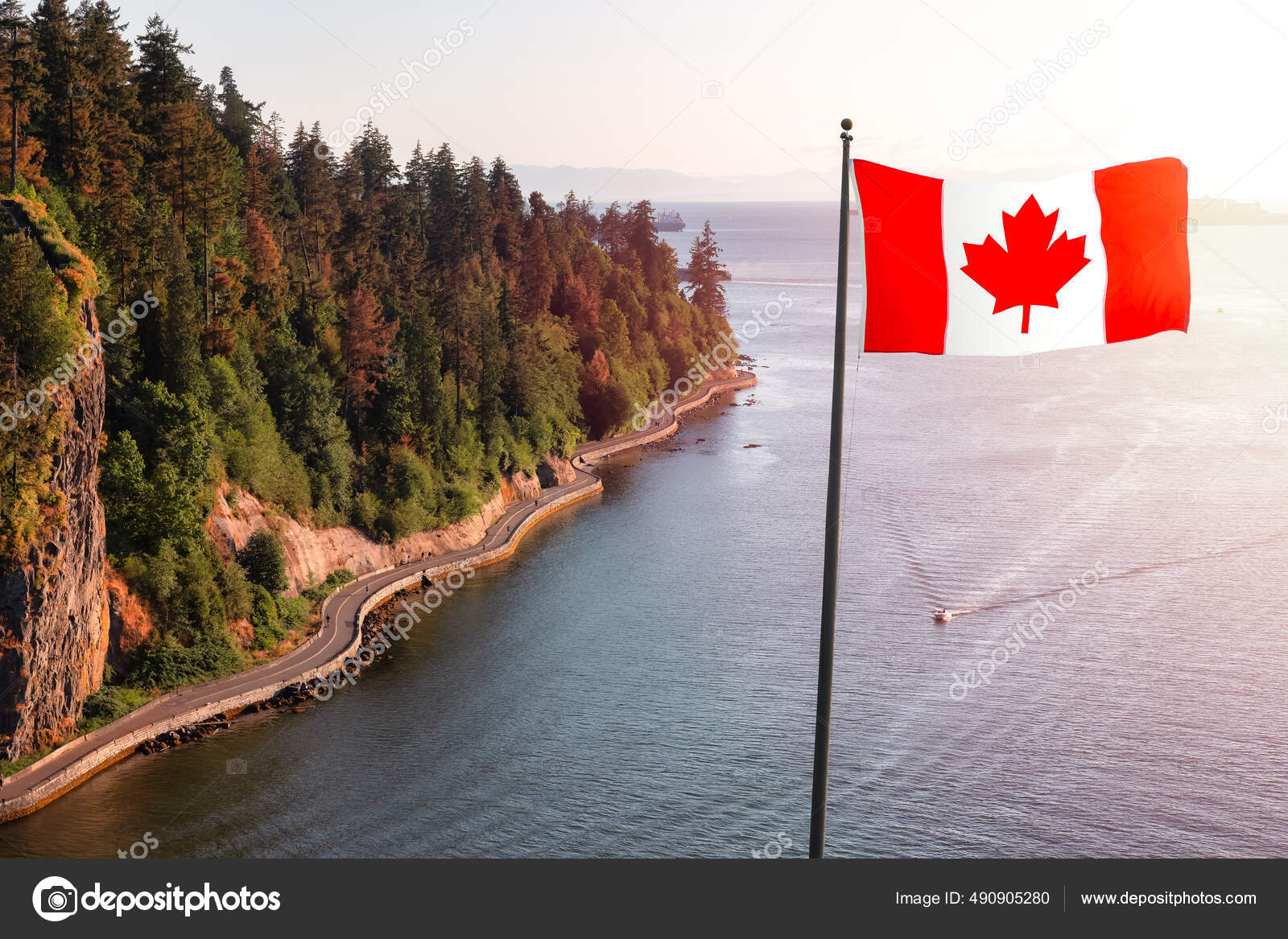 Aerial View from Lions Gate Bridge of Famous Seawall in Stanley Park ...