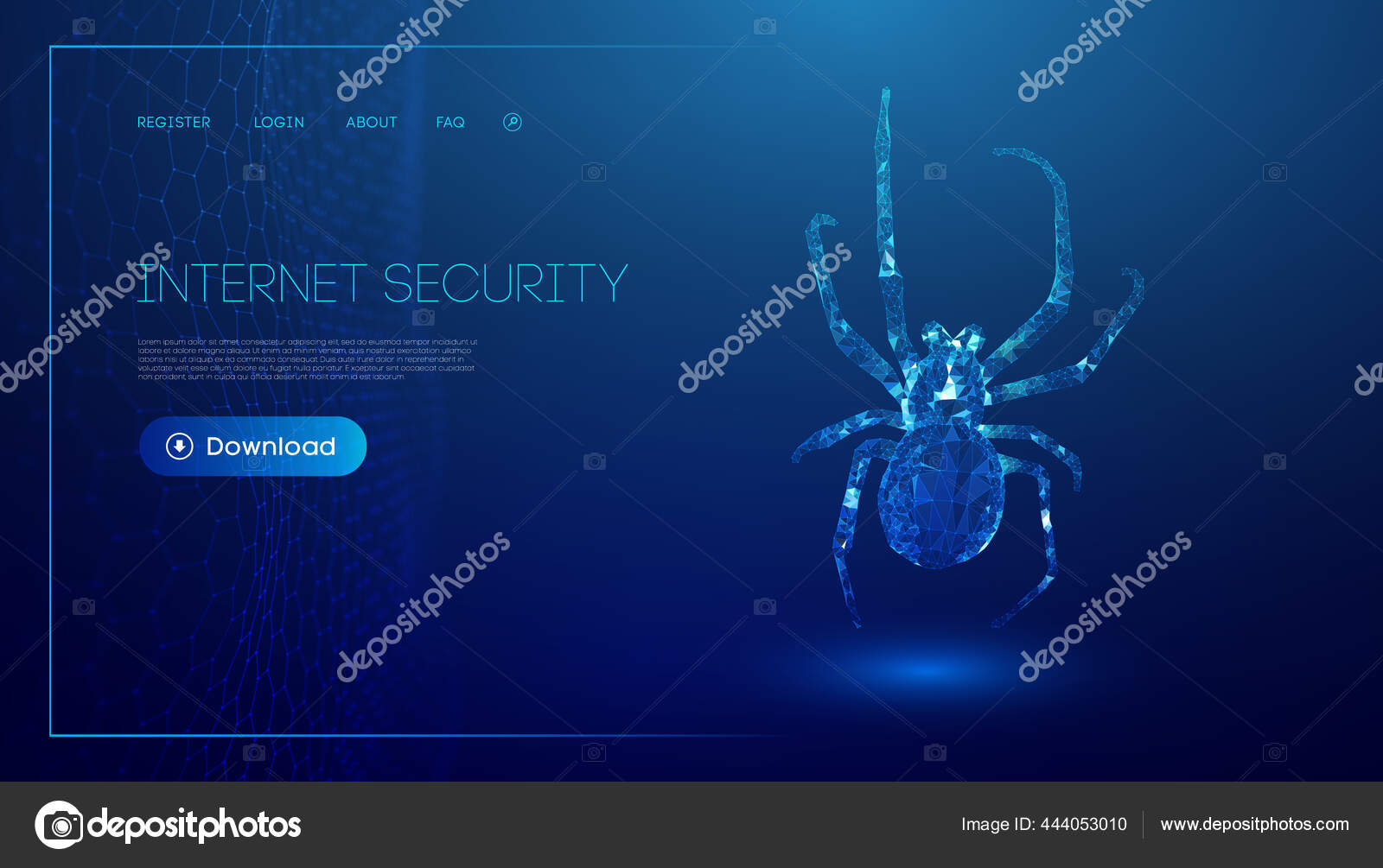 Virus spider in low poly style on blue background. Cybercryme ...
