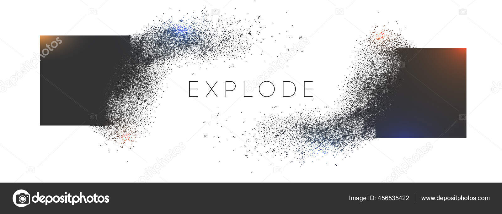 Square explosion with abstract burst. Vector particles of black shape ...