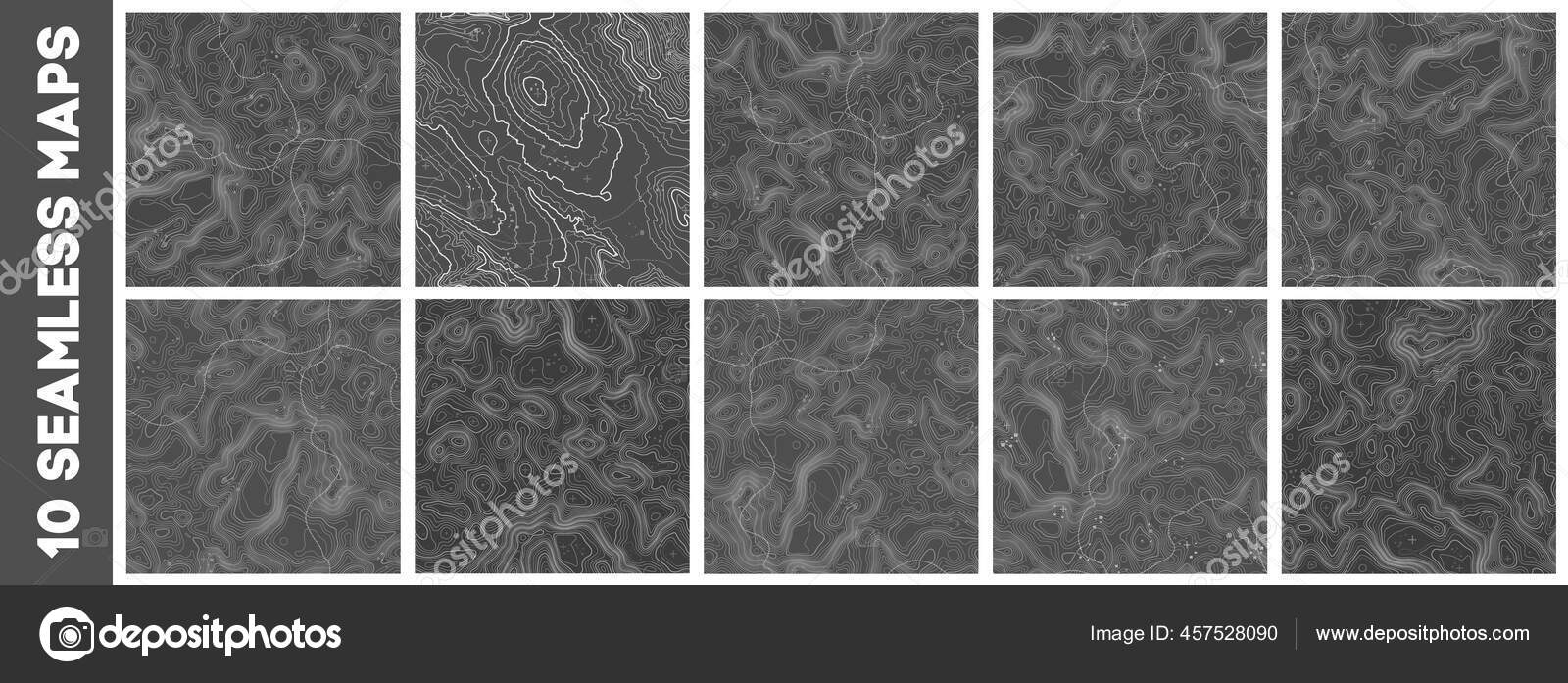 Seamless topographic map patterns set. Line topography map contour ...