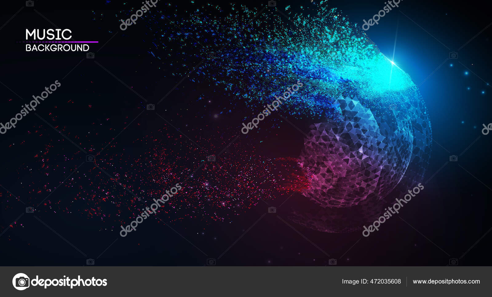Music background line flow. Vector particle big data visualisation of ...