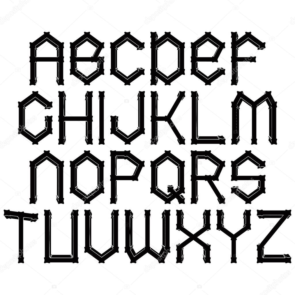 Alfabeto decorativo vectorial. Letras negras aisladas sobre fondo ...