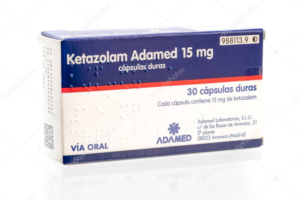 Huelva, España - 14 de abril de 2021: Caja española de la marca ...