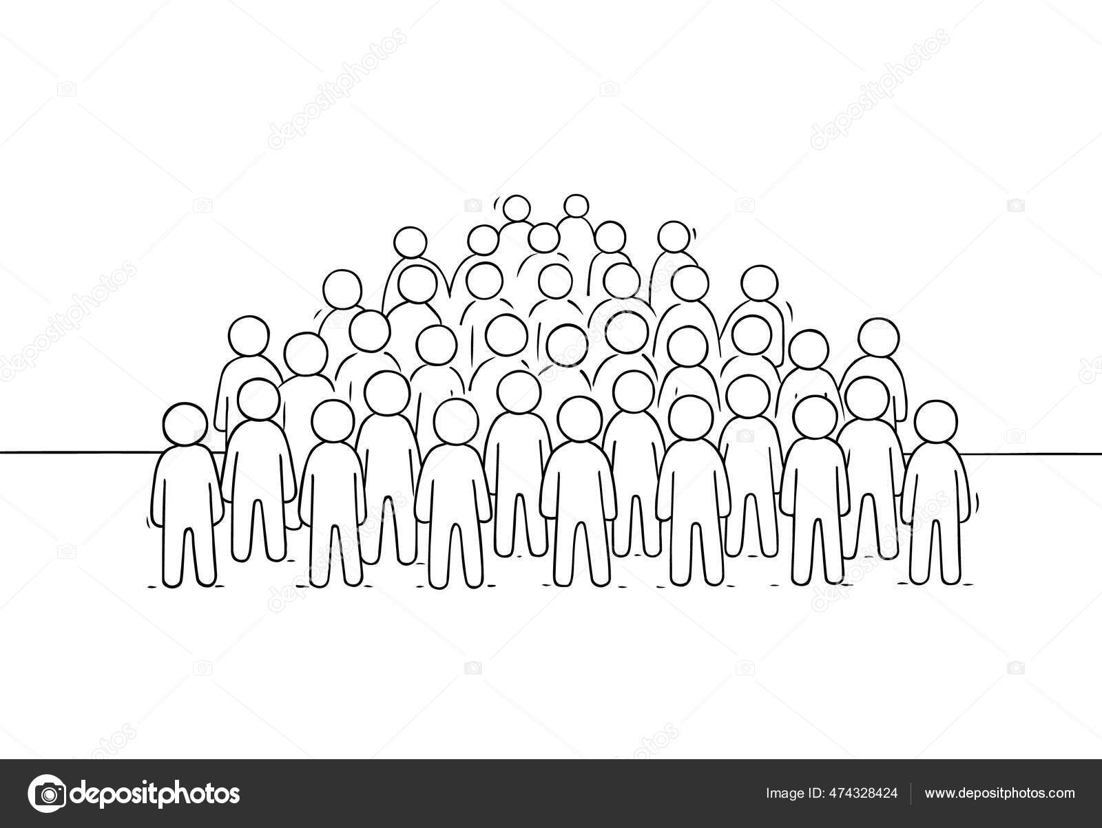 Sketch Many People Standing Together Doodle Cute Miniature Scene Big ...