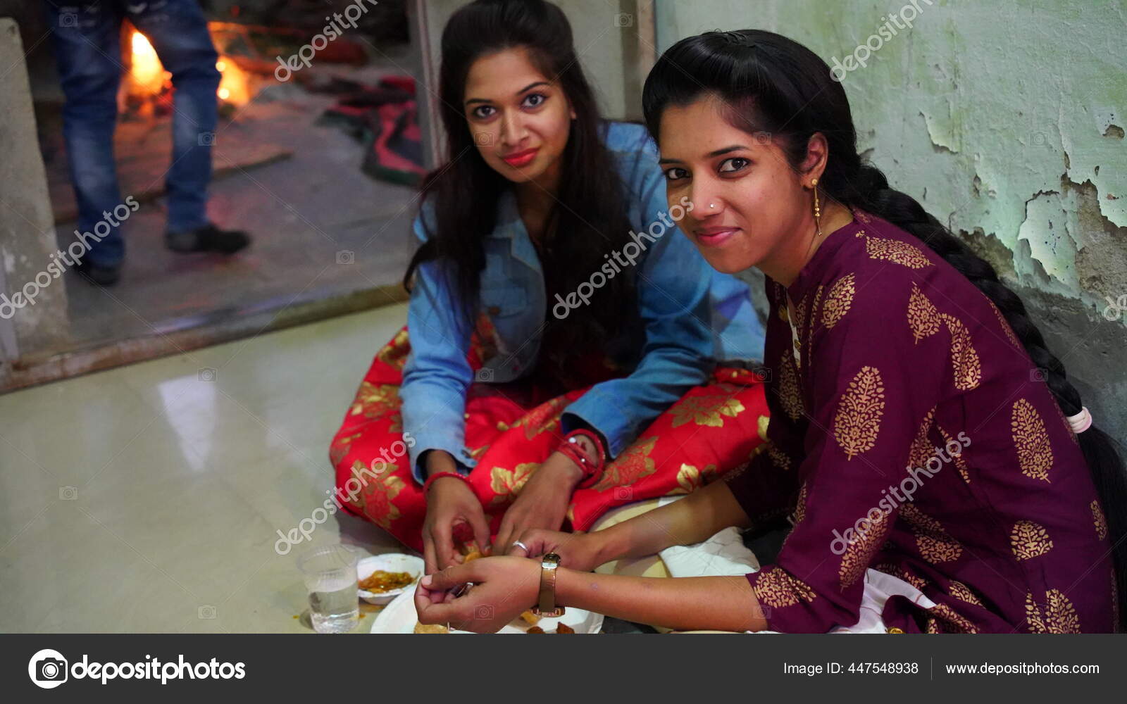 December 2020 Khatoo Jaipur India Two Girl Friends Sitting Together ...