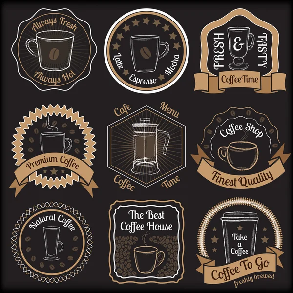 Set of beige coffee badges with cups on white background Stock Vector ...