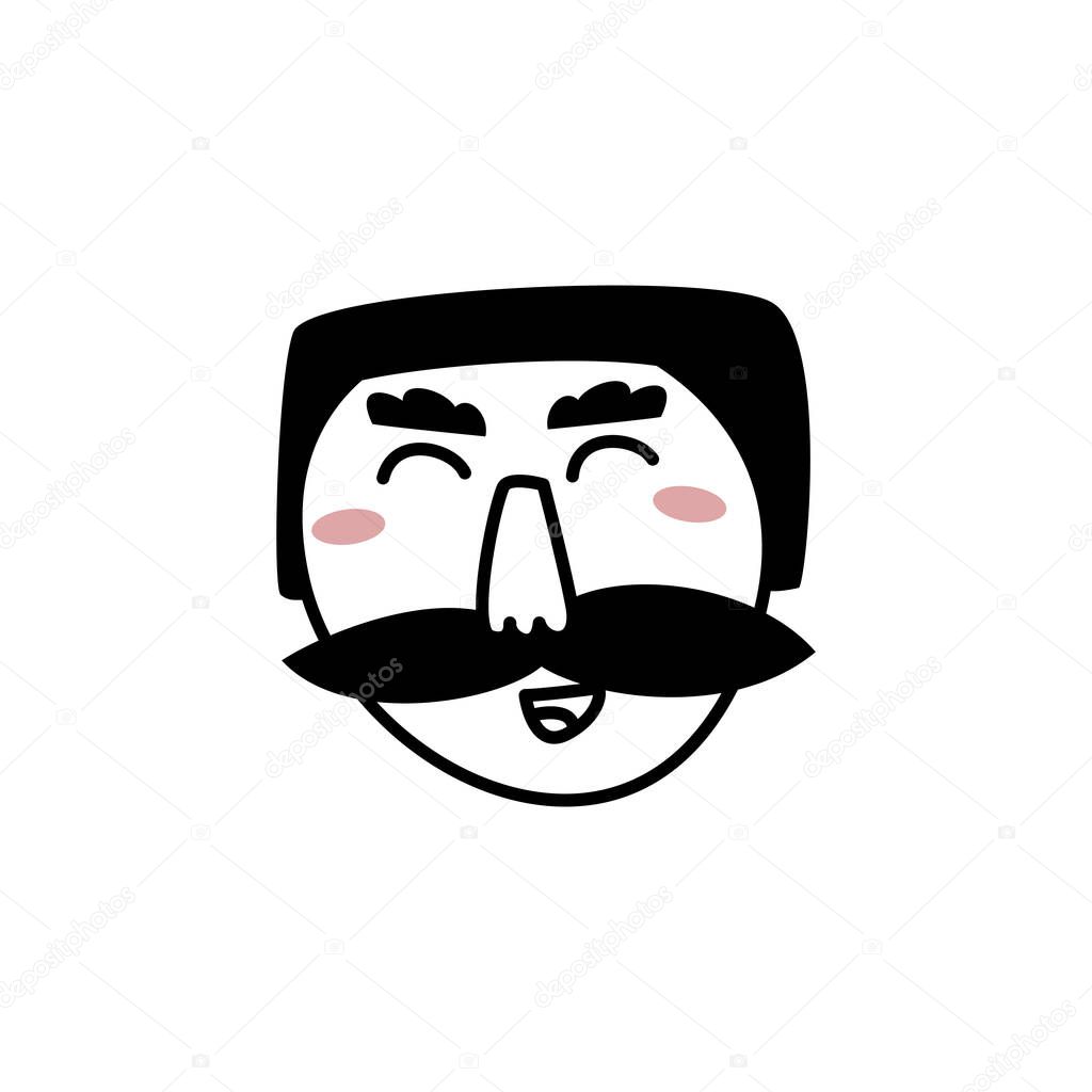 Cara Dibujada A Mano Estilo Garabato Del Hombre Con Bigote Espeso Ilustración Vectorial En