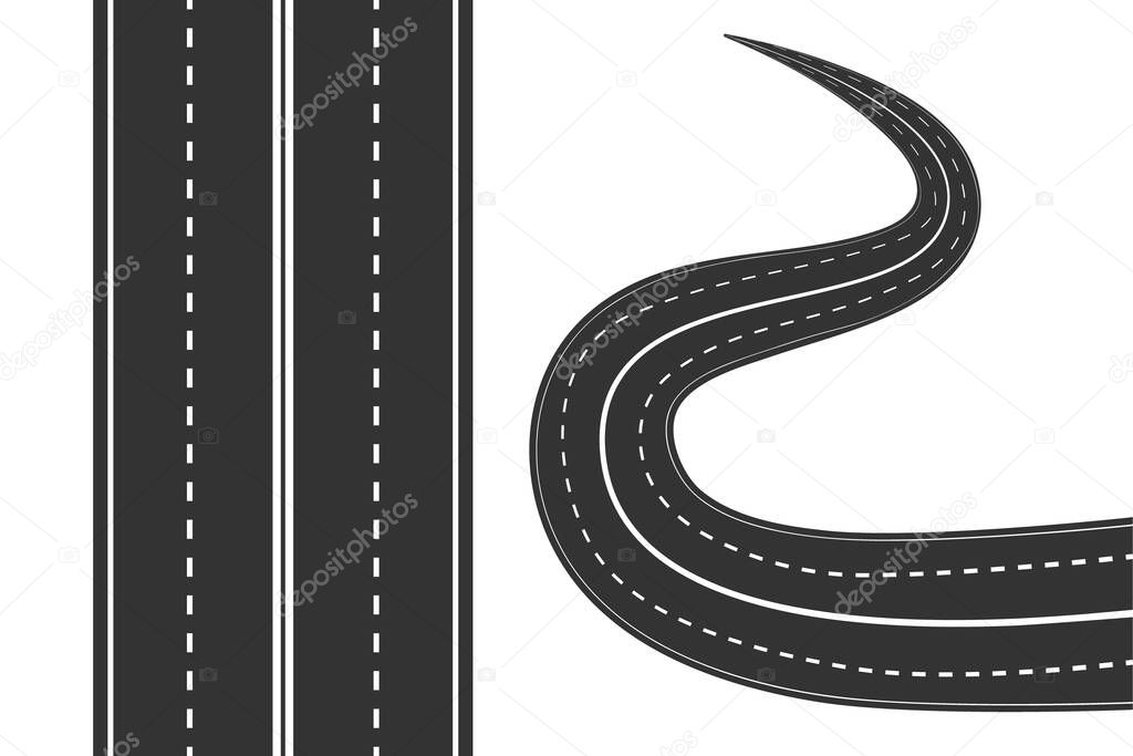 Carretera con marcas blancas aisladas sobre fondo blanco. Icono de ...